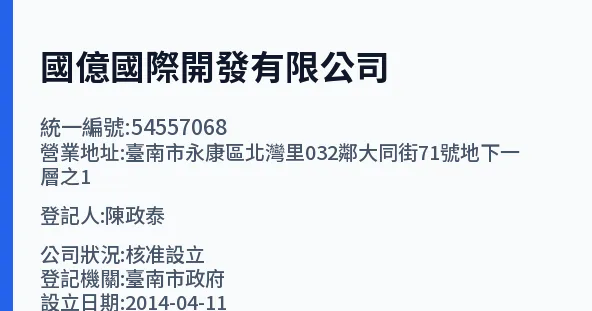 國億國際開發有限公司的照片-統編 54557068(臺南市) 公司登記資料與營業項目詳細圖表
