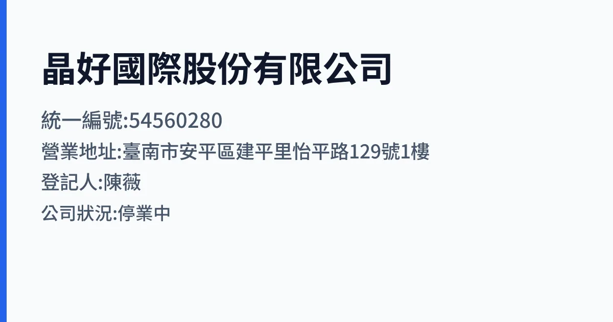 晶好國際股份有限公司 - 統編 54560280(臺南市) 公司登記資料與營業項目詳細圖表