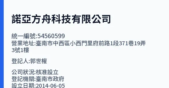 諾亞方舟科技有限公司的照片-統編 54560599(臺南市) 公司登記資料與營業項目詳細圖表