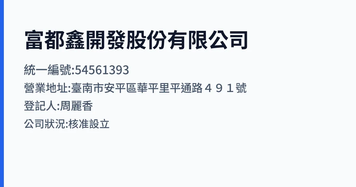 富都鑫開發股份有限公司 - 統編 54561393(臺南市) 公司登記資料與營業項目詳細圖表