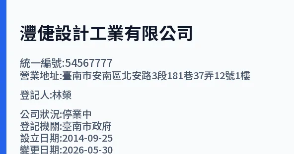 灃倢設計工業有限公司的照片-統編 54567777(臺南市) 公司登記資料與營業項目詳細圖表