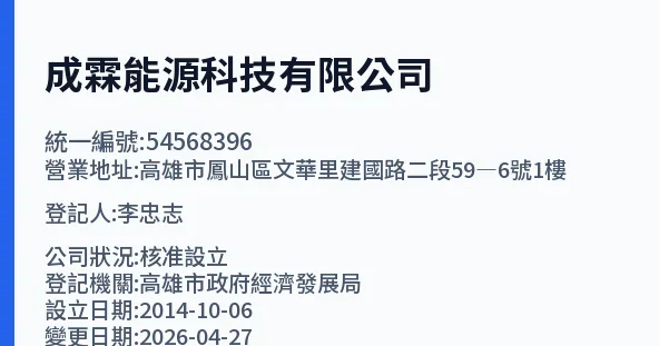 成霖能源科技有限公司的照片-統編 54568396(高雄市) 公司登記資料與營業項目詳細圖表