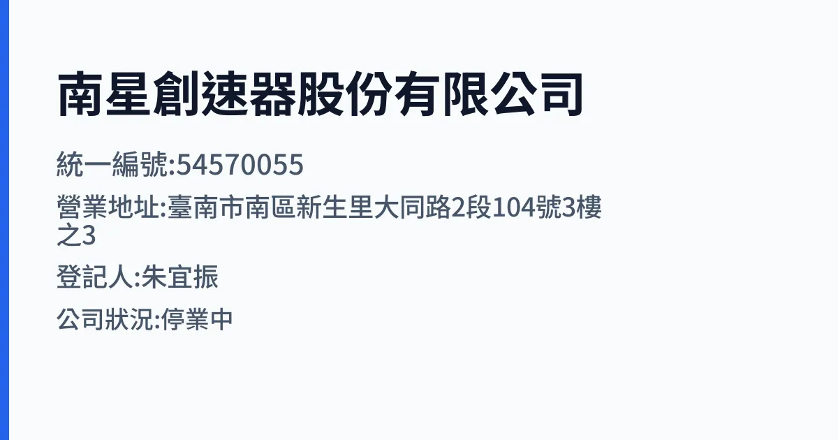 南星創速器股份有限公司 - 統編 54570055(臺南市) 公司登記資料與營業項目詳細圖表