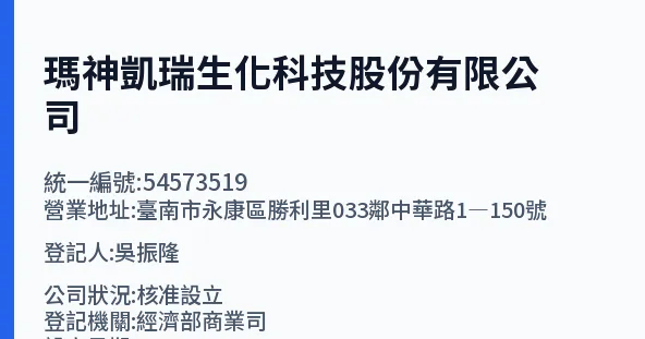 瑪神凱瑞生化科技股份有限公司的照片-統編 54573519(臺南市) 公司登記資料與營業項目詳細圖表