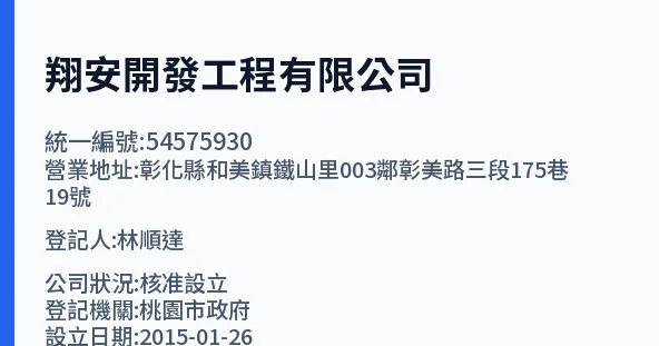 翔安開發工程有限公司的照片-統編 54575930(彰化縣) 公司登記資料與營業項目詳細圖表