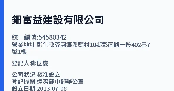 鈿富益建設有限公司的照片-統編 54580342(彰化縣) 公司登記資料與營業項目詳細圖表