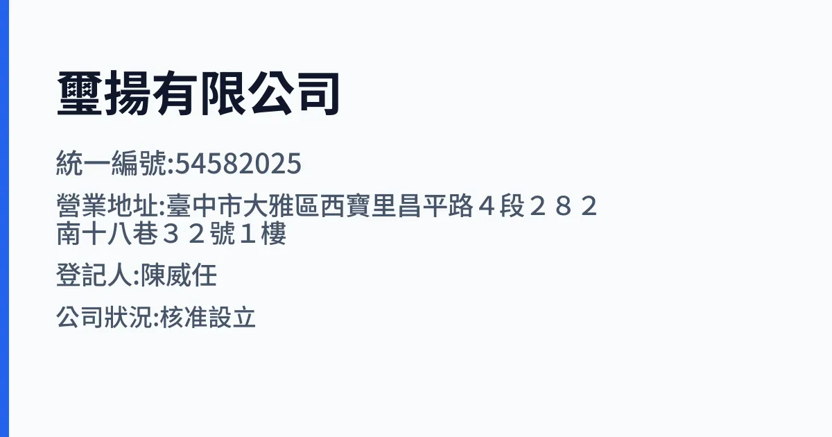 璽揚有限公司 - 統編 54582025(臺中市) 公司登記資料與營業項目詳細圖表