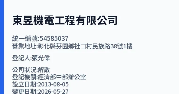 東昱機電工程有限公司的照片-統編 54585037(彰化縣) 公司登記資料與營業項目詳細圖表