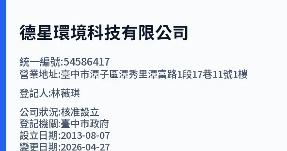德星環境科技有限公司的照片-統編 54586417(臺中市) 公司登記資料與營業項目詳細圖表