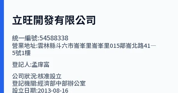 立旺開發有限公司的照片-統編 54588338(雲林縣) 公司登記資料與營業項目詳細圖表