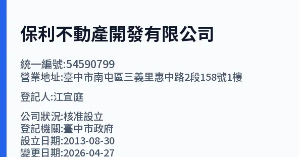 保利不動產開發有限公司的照片-統編 54590799(臺中市) 公司登記資料與營業項目詳細圖表