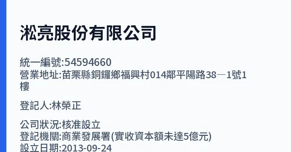 淞亮股份有限公司的照片-統編 54594660(苗栗縣) 公司登記資料與營業項目詳細圖表