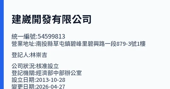 建崴開發有限公司的照片-統編 54599813(南投縣) 公司登記資料與營業項目詳細圖表