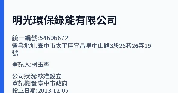 明光環保綠能有限公司的照片-統編 54606672(臺中市) 公司登記資料與營業項目詳細圖表