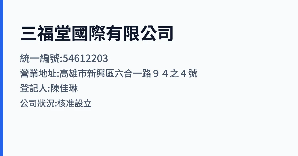 三福堂國際有限公司 - 統編 54612203(高雄市) 公司登記資料與營業項目詳細圖表