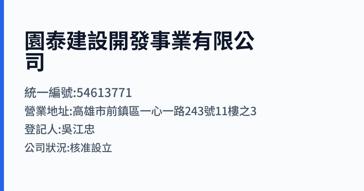 園泰建設開發事業有限公司 - 統編 54613771(高雄市) 公司登記資料與營業項目詳細圖表
