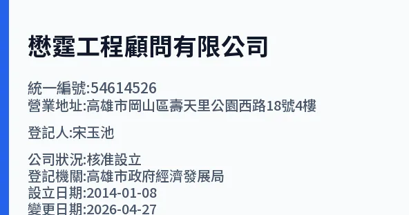 懋霆工程顧問有限公司的照片-統編 54614526(高雄市) 公司登記資料與營業項目詳細圖表