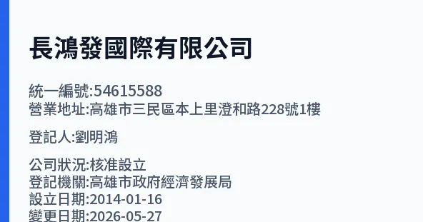 長鴻發國際有限公司的照片-統編 54615588(高雄市) 公司登記資料與營業項目詳細圖表