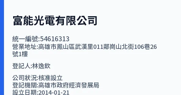 富能光電有限公司的照片-統編 54616313(高雄市) 公司登記資料與營業項目詳細圖表
