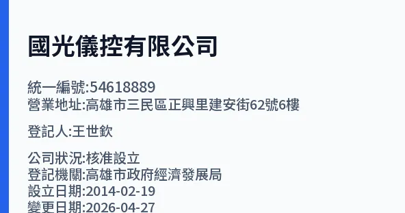 國光儀控有限公司的照片-統編 54618889(高雄市) 公司登記資料與營業項目詳細圖表