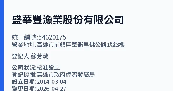 盛華豐漁業股份有限公司的照片-統編 54620175(高雄市) 公司登記資料與營業項目詳細圖表