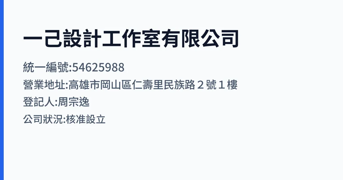 一己設計工作室有限公司 - 統編 54625988(高雄市) 公司登記資料與營業項目詳細圖表