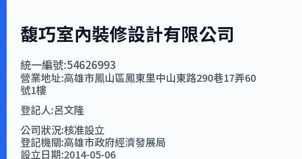 馥巧室內裝修設計有限公司的照片-統編 54626993(高雄市) 公司登記資料與營業項目詳細圖表