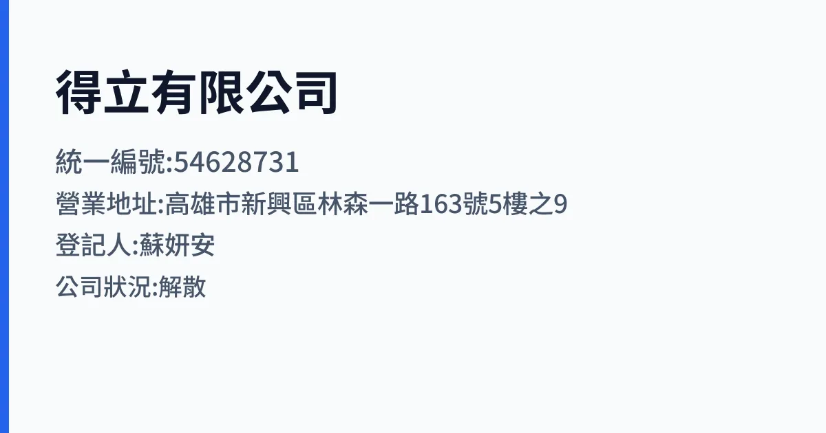 得立有限公司 - 統編 54628731(高雄市) 公司登記資料與營業項目詳細圖表