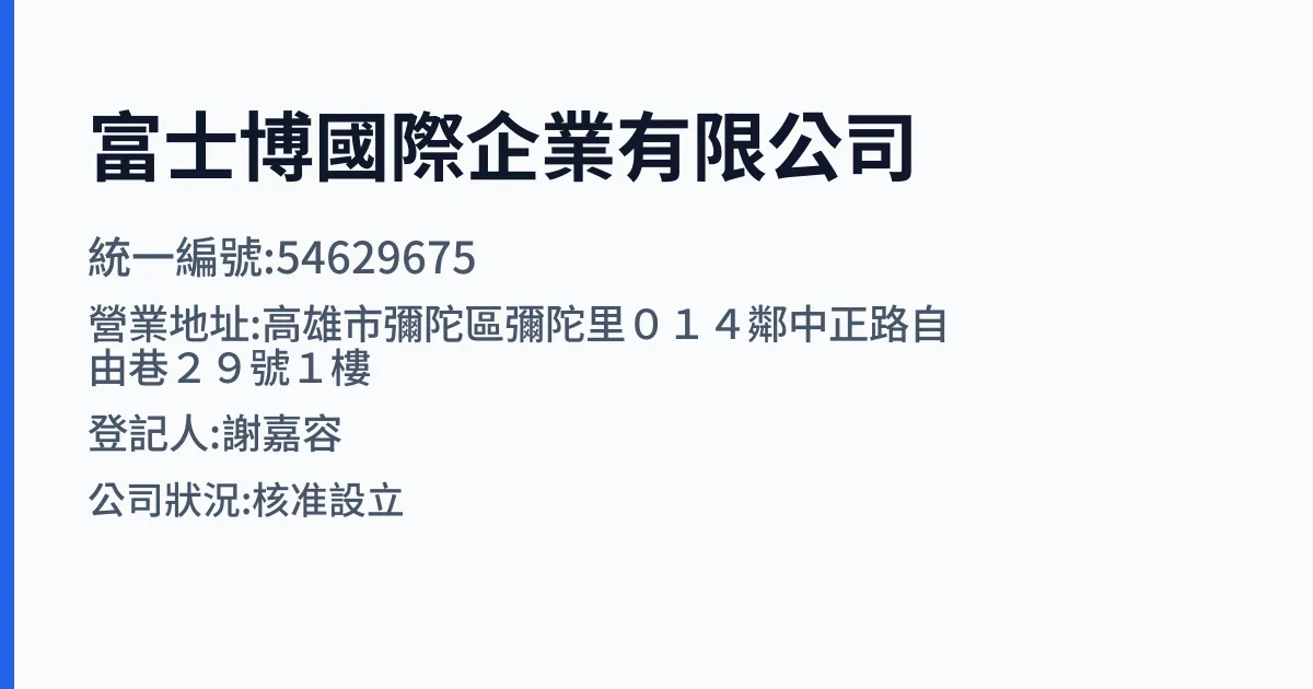 富士博國際企業有限公司 - 統編 54629675(高雄市) 公司登記資料與營業項目詳細圖表