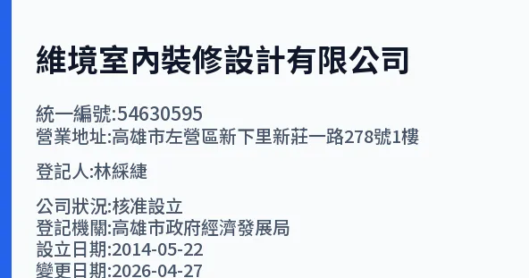 維境室內裝修設計有限公司的照片-統編 54630595(高雄市) 公司登記資料與營業項目詳細圖表