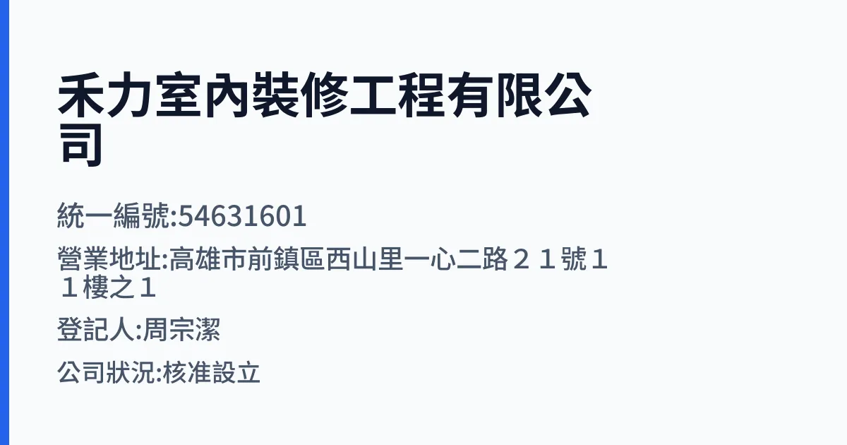 禾力室內裝修工程有限公司 - 統編 54631601(高雄市) 公司登記資料與營業項目詳細圖表