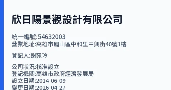 欣日陽景觀設計有限公司的照片-統編 54632003(高雄市) 公司登記資料與營業項目詳細圖表