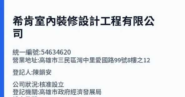 希肯室內裝修設計工程有限公司的照片-統編 54634620(高雄市) 公司登記資料與營業項目詳細圖表