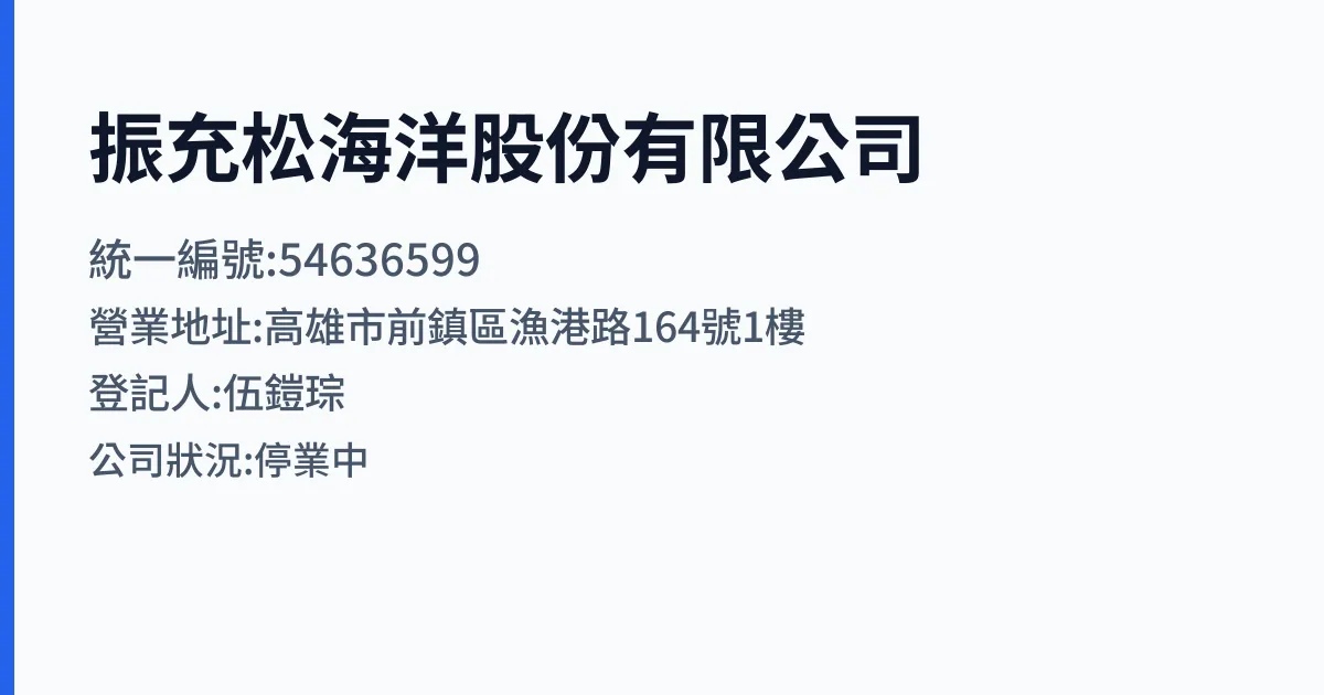 振充松海洋股份有限公司 - 統編 54636599(高雄市) 公司登記資料與營業項目詳細圖表