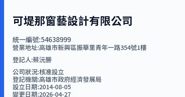 可堤那窗藝設計有限公司的照片-統編 54638999(高雄市) 公司登記資料與營業項目詳細圖表