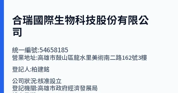 合瑞國際生物科技股份有限公司的照片-統編 54658185(高雄市) 公司登記資料與營業項目詳細圖表