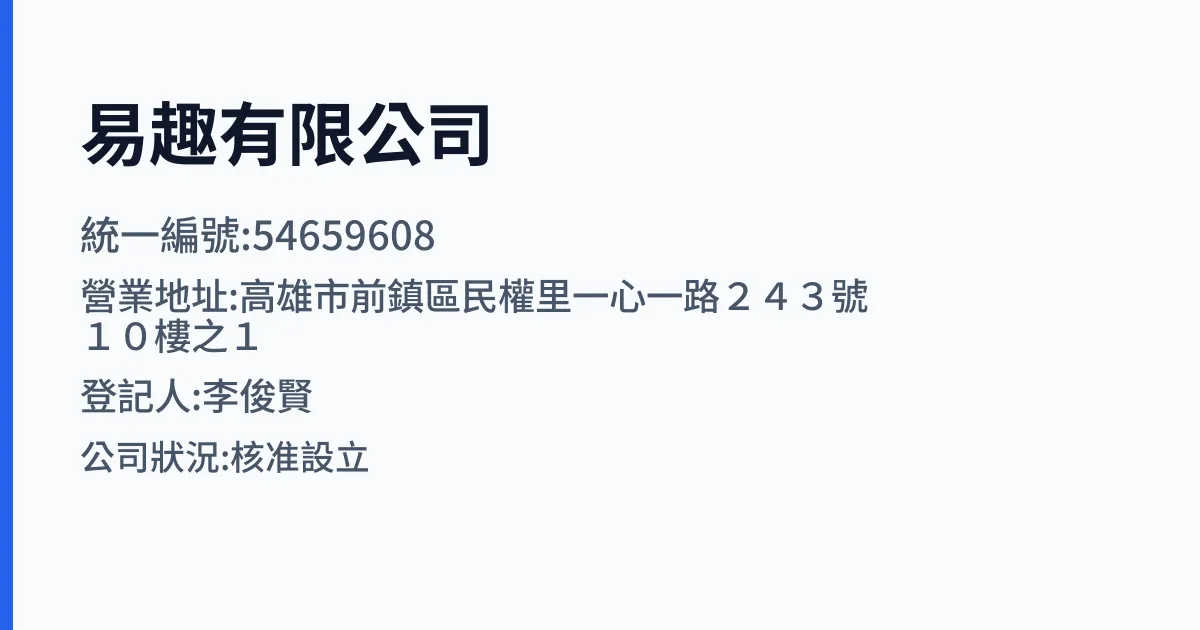 易趣有限公司 - 統編 54659608(臺北市) 公司登記資料與營業項目詳細圖表