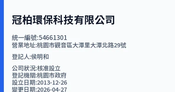 冠柏環保科技有限公司的照片-統編 54661301(桃園市) 公司登記資料與營業項目詳細圖表