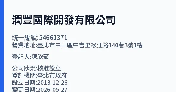潤豐國際開發有限公司的照片-統編 54661371(臺北市) 公司登記資料與營業項目詳細圖表