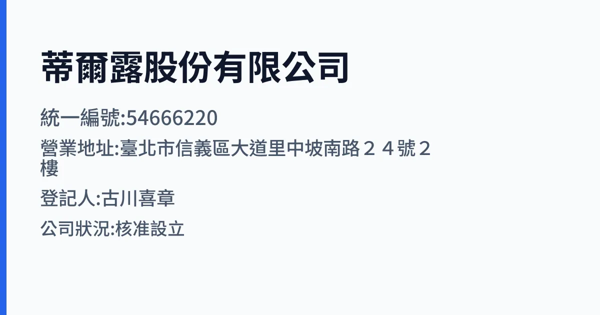 蒂爾露股份有限公司 - 統編 54666220(臺北市) 公司登記資料與營業項目詳細圖表