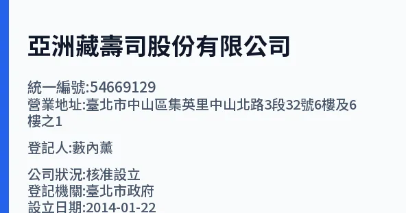 亞洲藏壽司股份有限公司的照片-統編 54669129(臺北市) 公司登記資料與營業項目詳細圖表