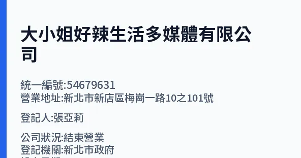 大小姐好辣生活多媒體有限公司的照片-統編 54679631(新北市) 公司登記資料與營業項目詳細圖表