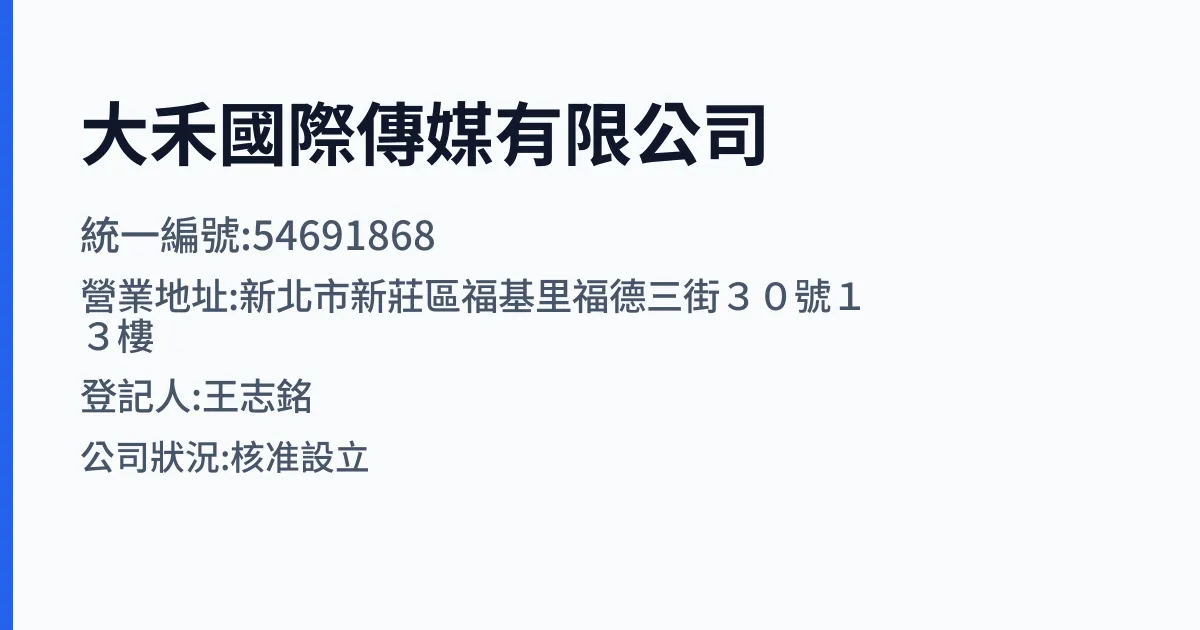 大禾國際傳媒有限公司 - 統編 54691868(新北市) 公司登記資料與營業項目詳細圖表