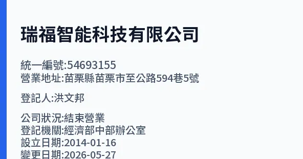 瑞福智能科技有限公司的照片-統編 54693155(苗栗縣) 公司登記資料與營業項目詳細圖表