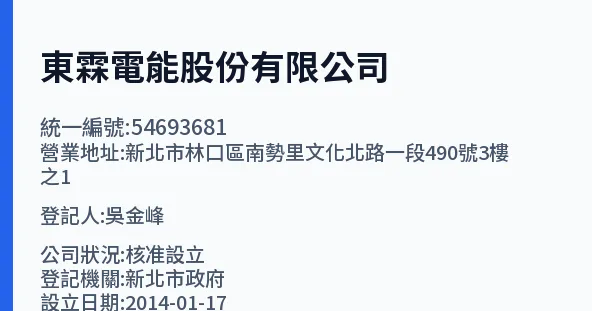 東霖電能股份有限公司的照片-統編 54693681(新北市) 公司登記資料與營業項目詳細圖表