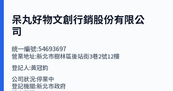 呆丸好物文創行銷股份有限公司的照片-統編 54693697(新北市) 公司登記資料與營業項目詳細圖表