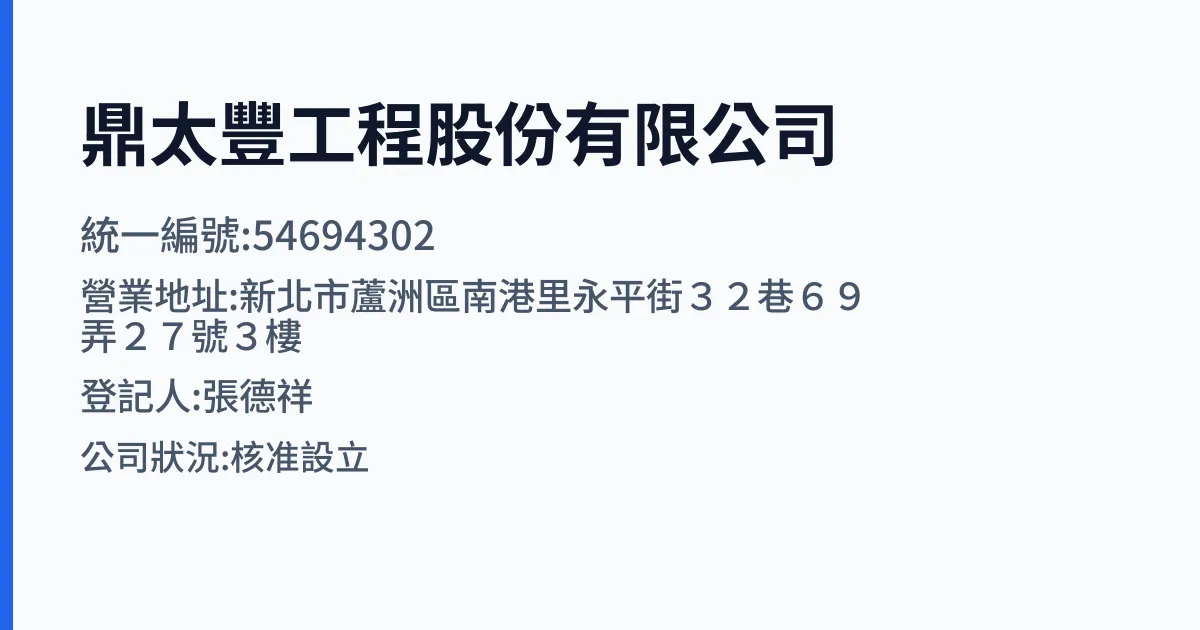 鼎太豐工程股份有限公司 - 統編 54694302（新北市） 公司登記資料與營業項目詳細圖表