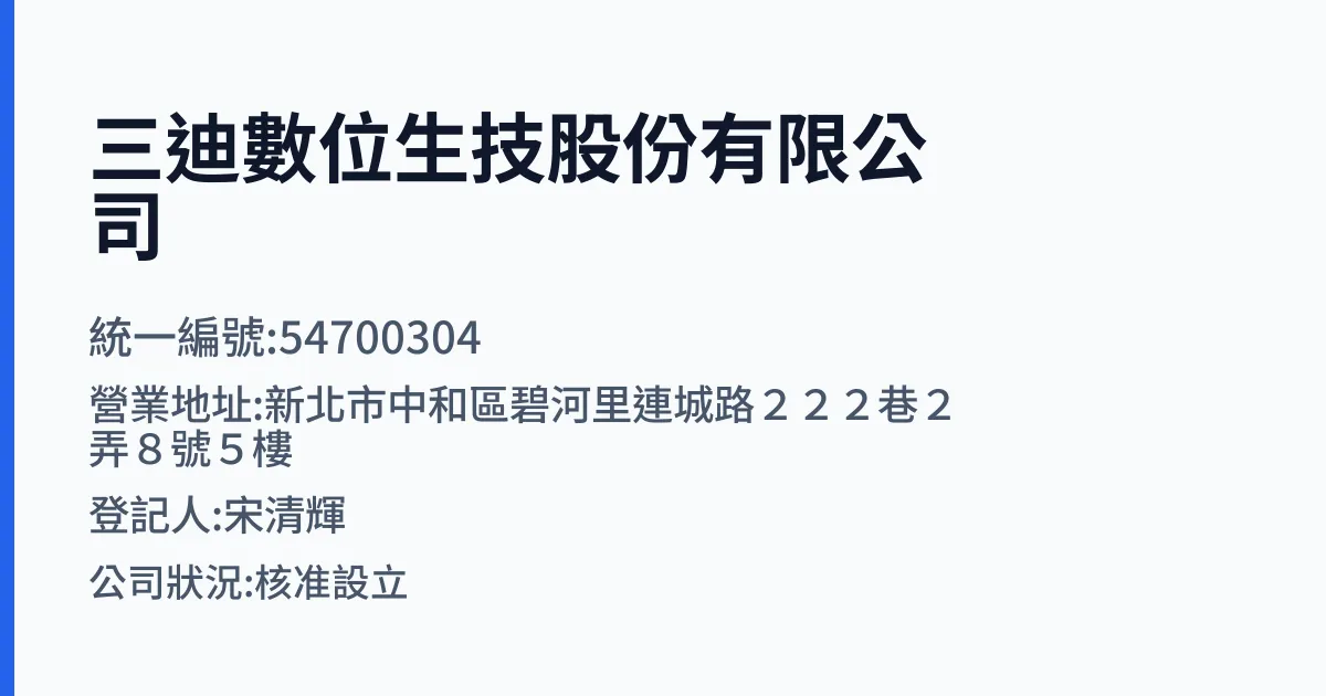 三迪數位生技股份有限公司 - 統編 54700304(新北市) 公司登記資料與營業項目詳細圖表