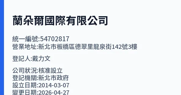 蘭朵爾國際有限公司的照片-統編 54702817(新北市) 公司登記資料與營業項目詳細圖表
