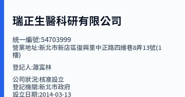 瑞正生醫科研有限公司的照片-統編 54703999(新北市) 公司登記資料與營業項目詳細圖表